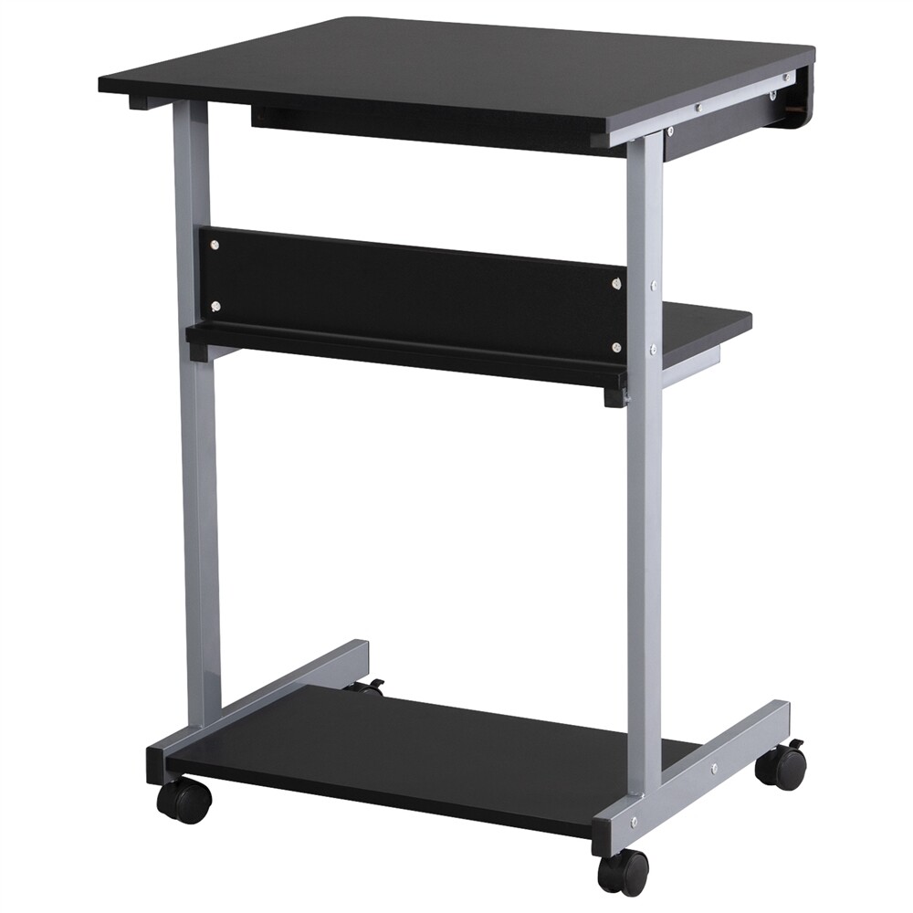 Rolling Computer Desk Workstation Writing Table w/Printer Shelf Small ...