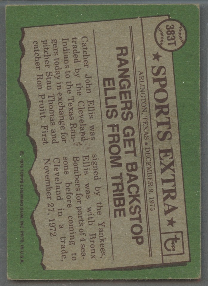 1976 Topps Traded #383T John Ellis Texas Rangers | eBay