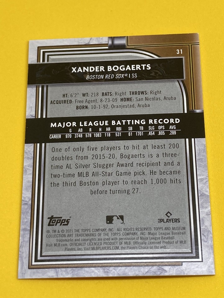 XANDER BOGAERTS 2021 Topps Museum Collection #31 Ruby /50 Boston Red ...