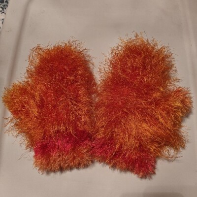 Eyelash Mittens Hand Knit Mittens Orange Pink Unlined Muppet Mittens ...