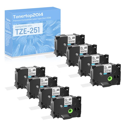 8PK Tz TZe251 24mm 1" Compatible for Brother P-touch White Label Tape ...