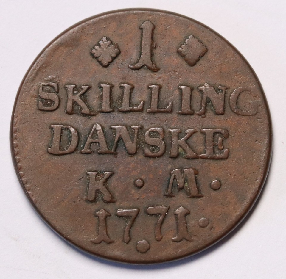 1771 Denmark 1 Skilling Coin KM# 616 Wide K.M. Variety | eBay