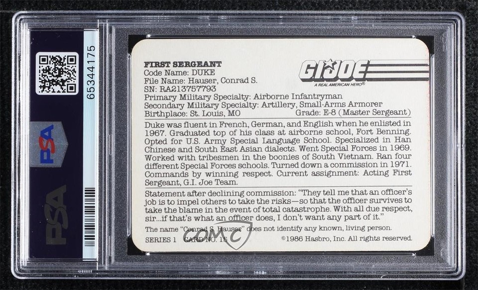 1986 Hasbro/Milton Bradley GI Joe Action Cards Duke #15 PSA 5 ne4 | eBay