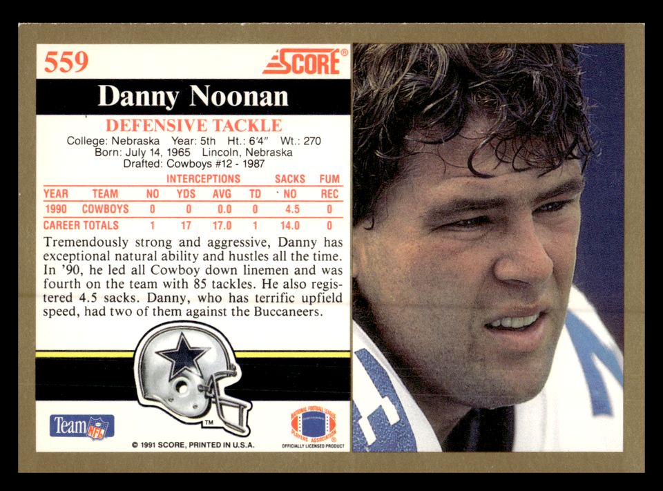 1991 Score Danny Noonan #559 Dallas Cowboys NFL Football | eBay