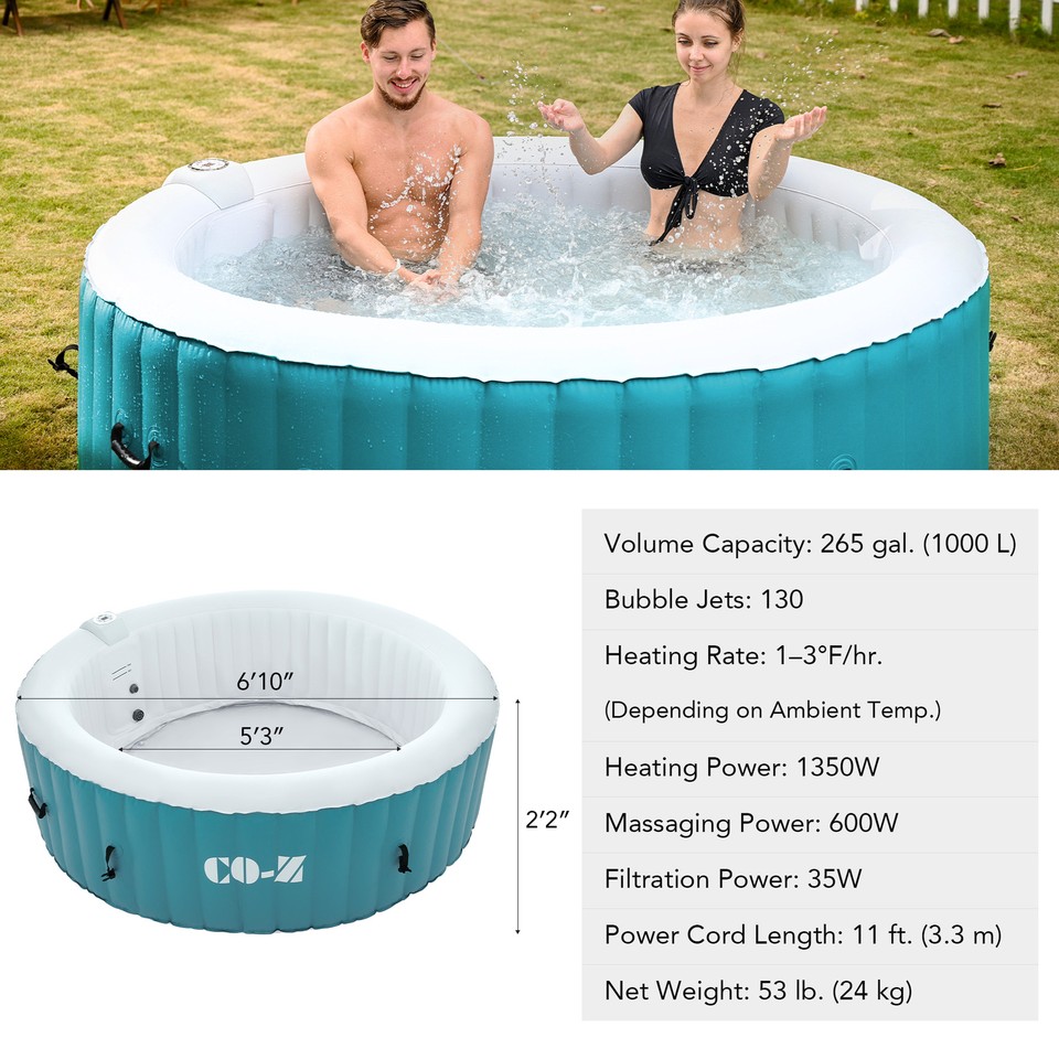 Portable Inflatable Hot Tub Spa 130 Air Jets w Pump & Cover 2-6 Person ...