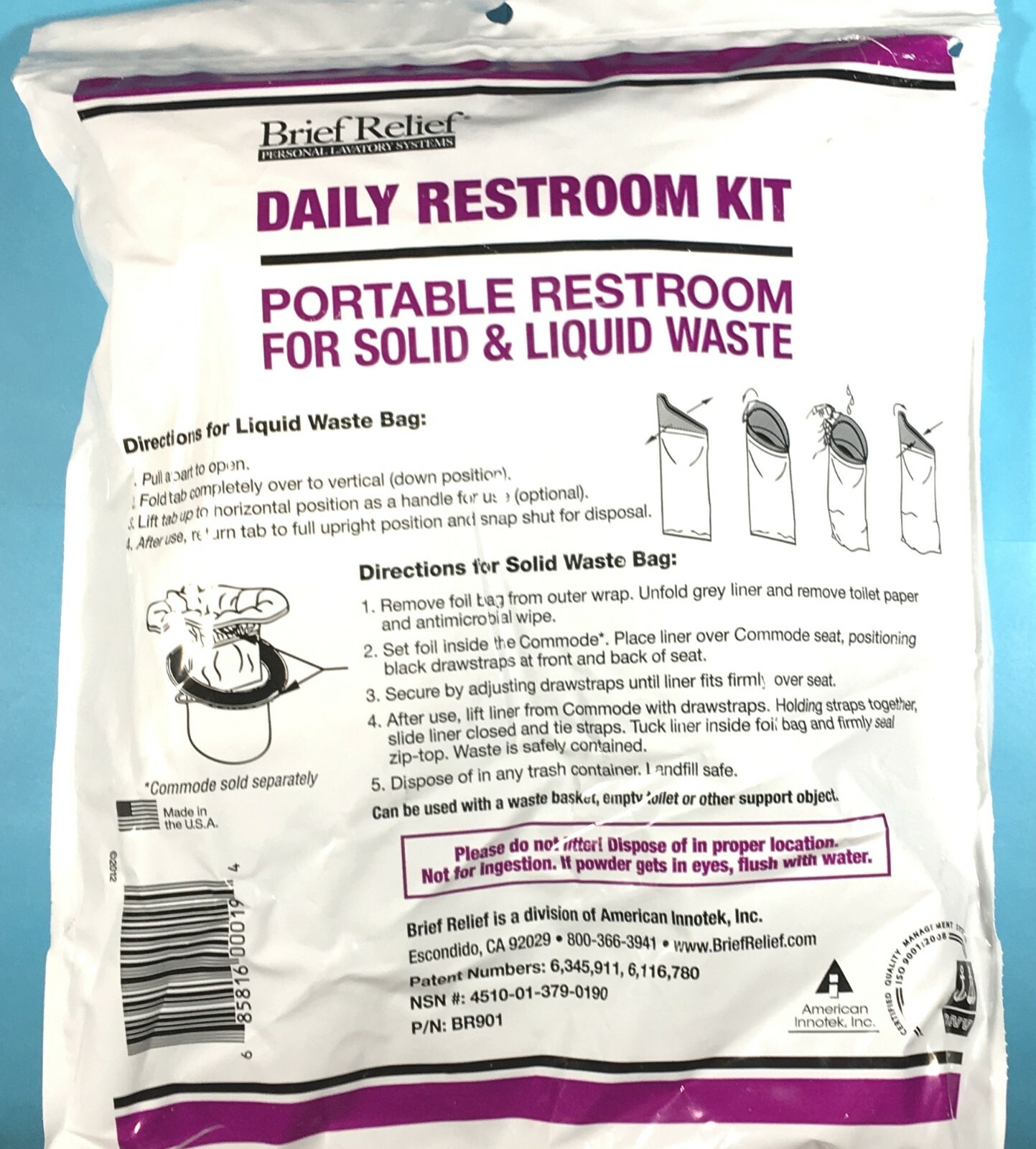 BRIEF RELIEF™ Daily Restroom Kit, Camping, Hiking, Emergency, Crisis ...