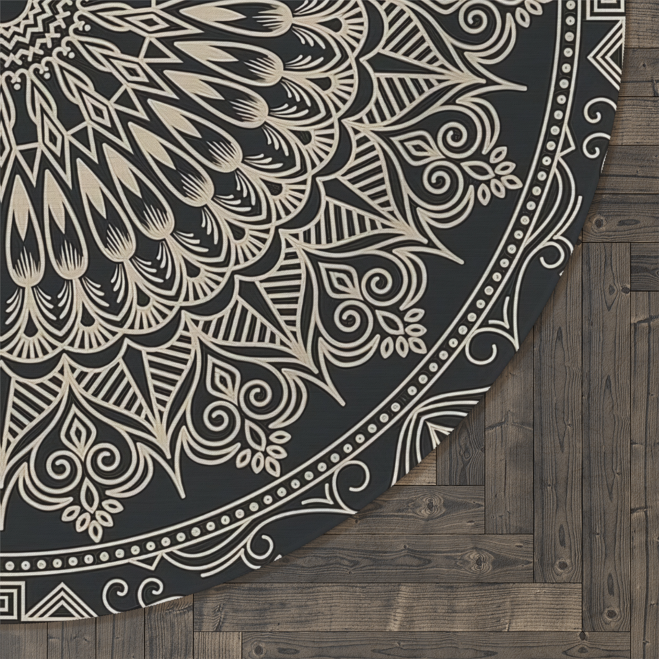 Zentangle Boho Styled Geometric Traditional Ornament Round Rug 60x60 ...