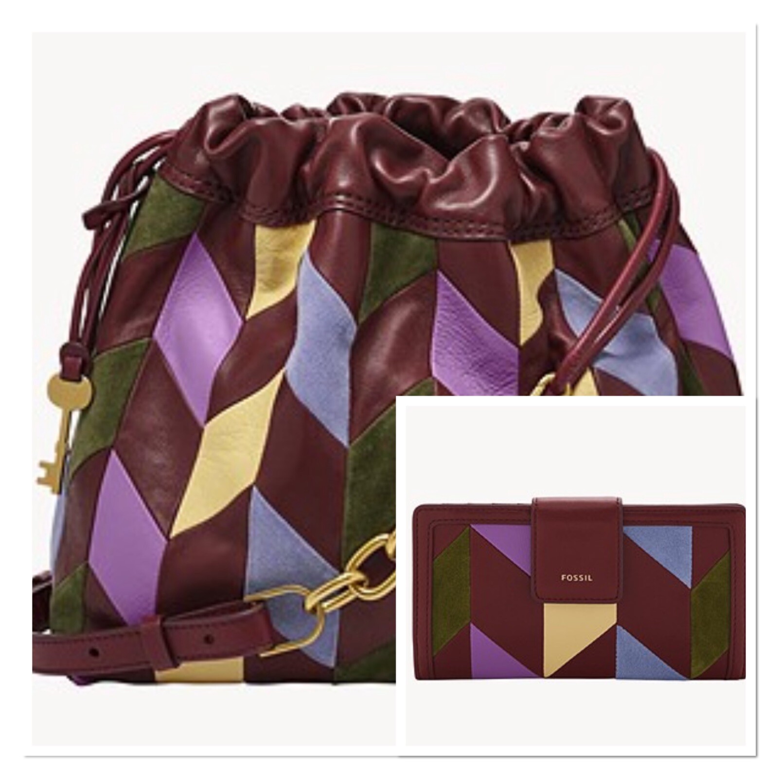 FOSSIL Gigi Drawstring Shoulder Bag & Logan RFID Tab Clutch Set ...