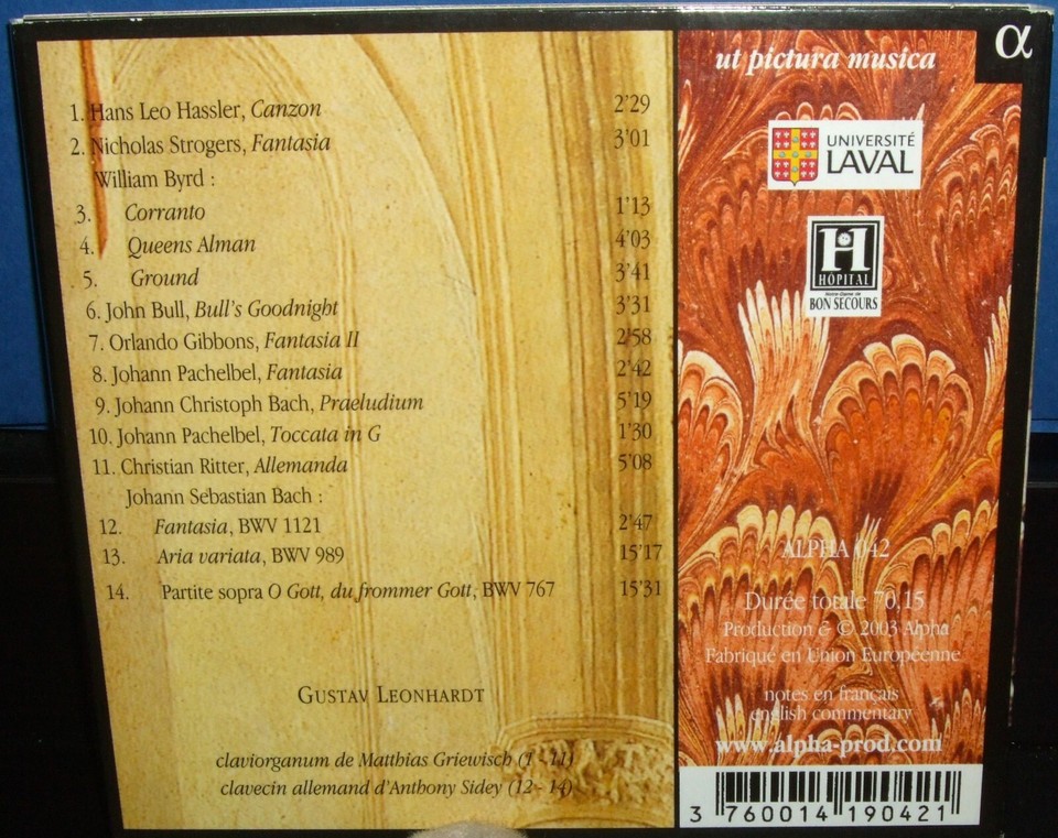 Bach/Bull/Byrd/Gibbons/Hassler/Ritter...Leonhardt Alpha Productions CD ...