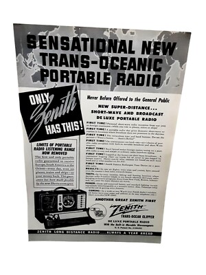 1942 Zenith Trans-Oceanic Clipper Radio Ad Vintage Shortwave WWII Tech ...