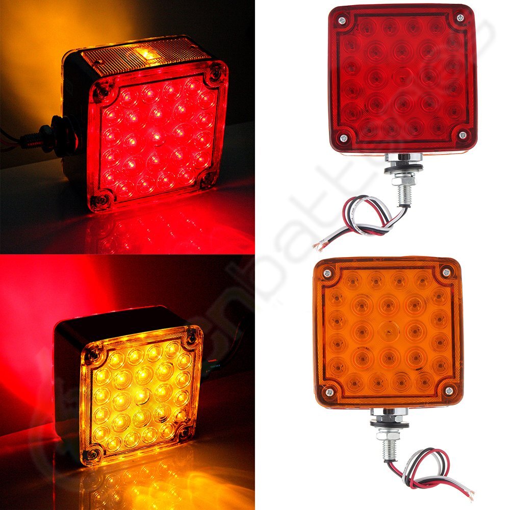 (2) Red/Amber Chrome Led Double Post Square Tail Light Sealed Trailer ...