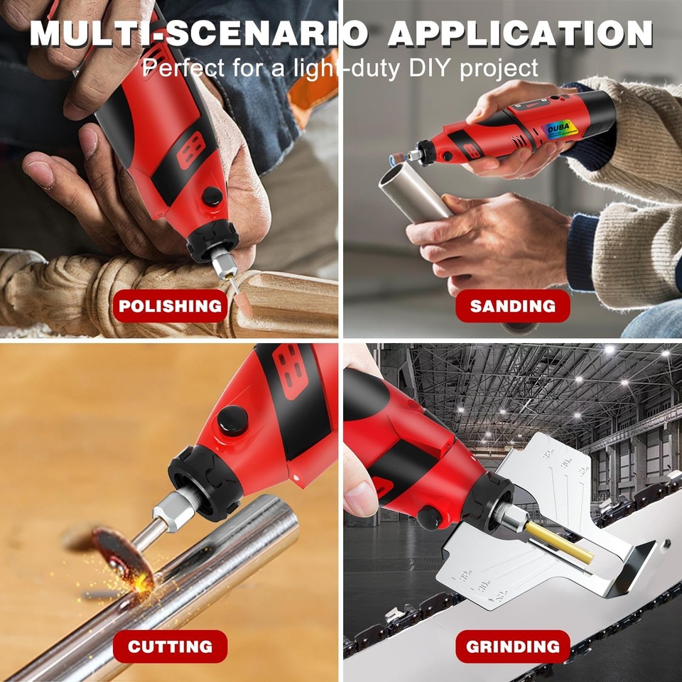 OUBA Cordless Rotary Tool Kit 12V 18000RPM 54PC w/Accessories Chainsaw ...