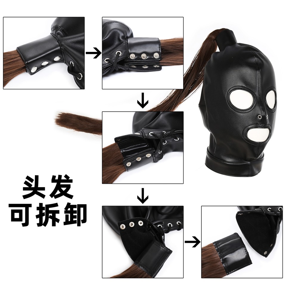 PU Leather Bondage Head Hood Harness Lockable Riding Hood Mask Mouth ...