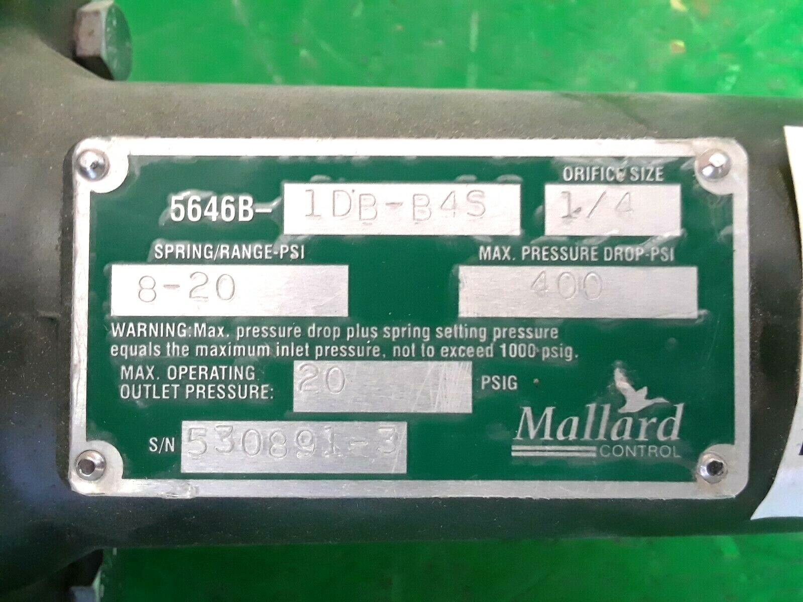 🟠 MALLARD CONTROL PRESSURE REGULATOR 5646B PESSCO IS OFFERING 1 C060921 ...