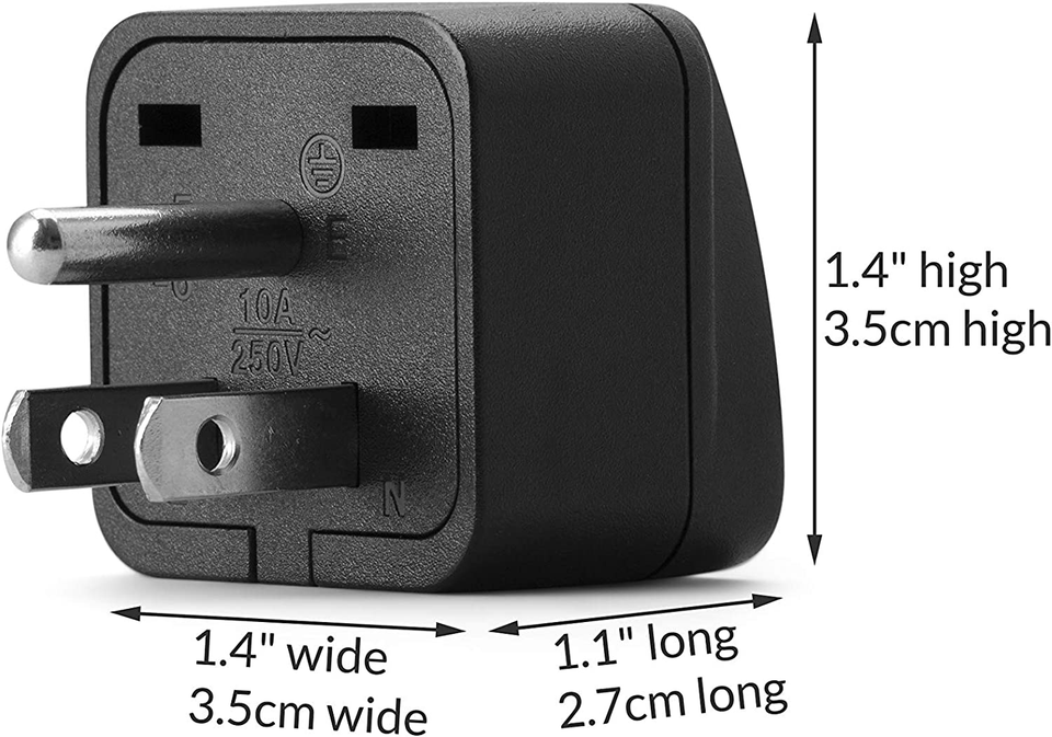 US Travel Plug Adapter, EU,AU,UK,NZ,CN,in to USA (Type B), Grounded 3 ...