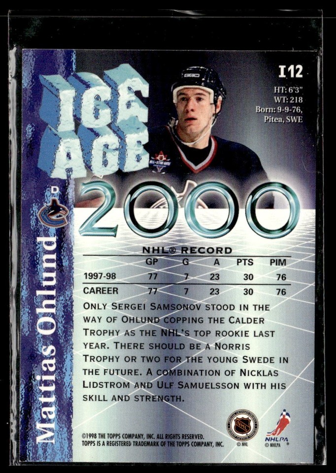 1998-99 Topps #I12 Mattias Ohlund Ice Age 2000 Hockey Card 1001D | eBay