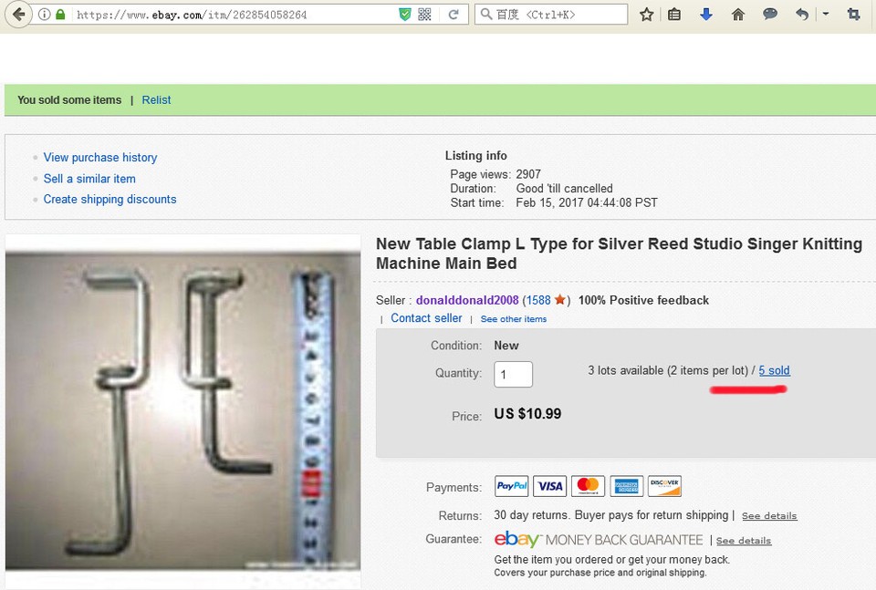 New Table Clamp L Type for Silver Reed Studio Singer Knitting Machine ...