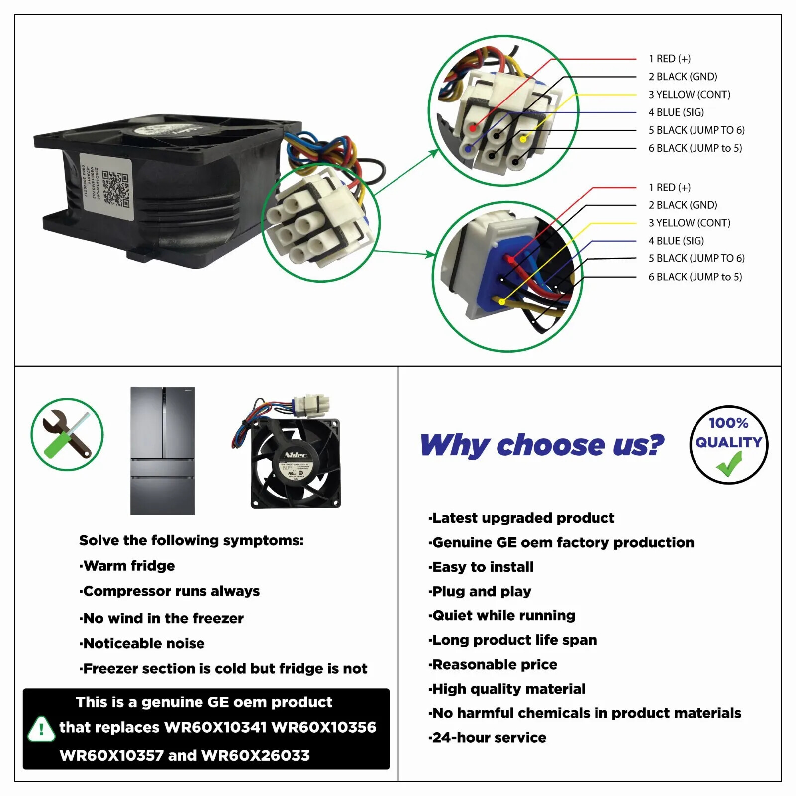 For GE Refrigerator Fan Nidec V80E14MS2A3-57A611 239D1412P002 13.6V ...