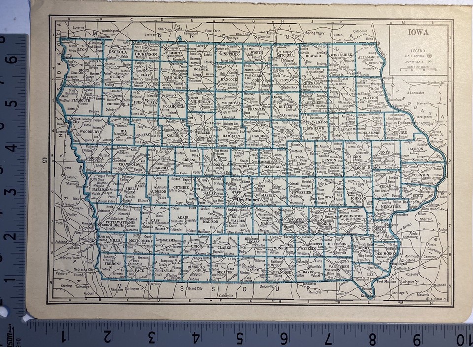 1935 Iowa Antique Map J Thomas Co Great to Frame IA Vintage Ready to ...