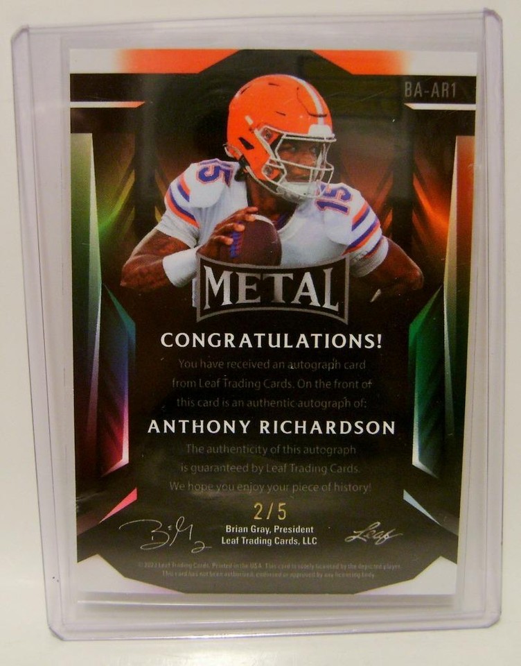 ANTHONY RICHARDSON #2 /5 AUTO AUTOGRAPHED LEAF METAL FOOTBALL 2023 | eBay