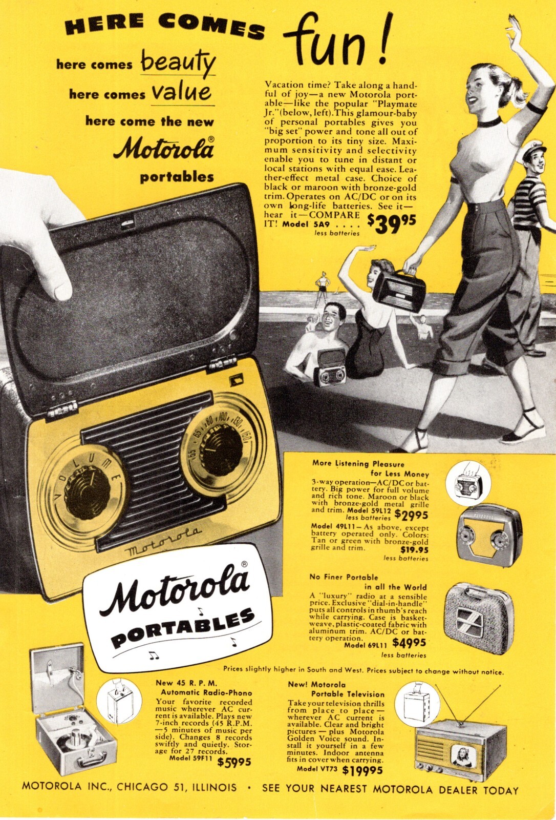 1951 vintage Radio ADS MOTOROLA Portable Radio, Phonographs and TV ...