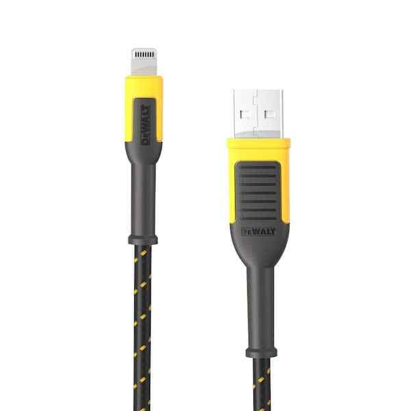DEWALT 4 Ft. Reinforced Braided USB Charging Cable Yellow/Black - Pack ...