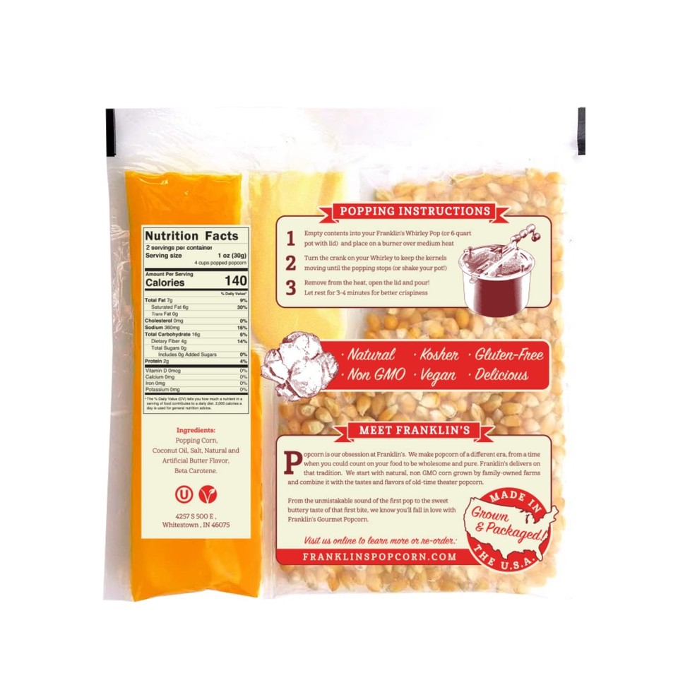 Franklin’s Gourmet Popcorn All-In-One Popcorn Packs for Popcorn Machine ...