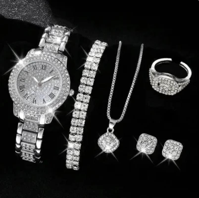 6Pcs Luxury Watch Set Rhinestone Quartz Watch Analog Wrist Watch Set ...