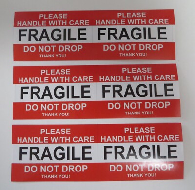 FRAGILE STICKER 2" x 3" FRAGILE DO NOT DROP Red Stickers Waterproof | eBay