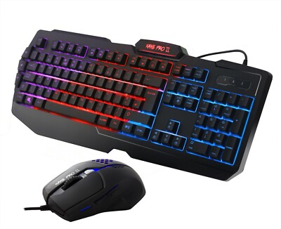 Gaming Keyboard And Mouse Set Bundle USB 3 Color LED For PC Laptop Xbox ...