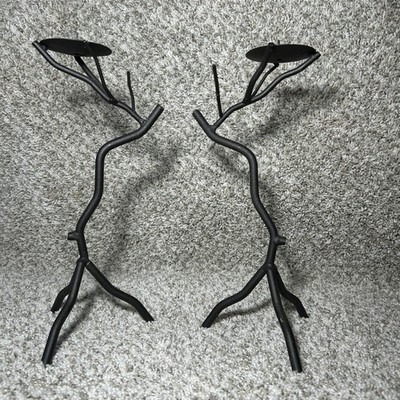 Wrought Iron Twigs Tree Branch Pilar Candle Stands Brown Metal 13" Set ...
