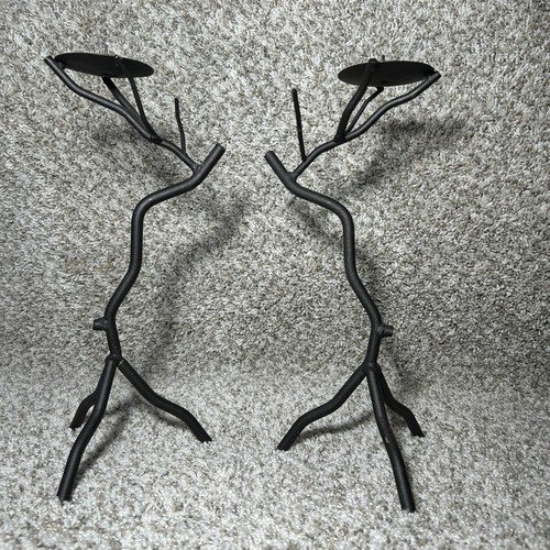 Wrought Iron Twigs Tree Branch Pilar Candle Stands Brown Metal 13" Set ...