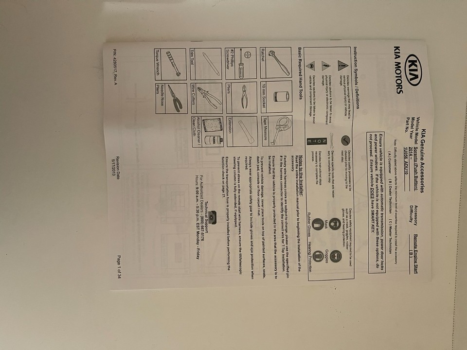 New Genuine OEM Kia Remote Start System for Push Button Start 1U656 ...