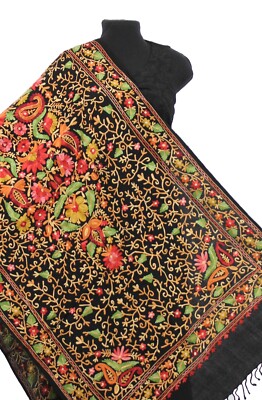 Kashmir Embroidered Floral 100%Pure Wool 28"X80" Traditional Ari ...