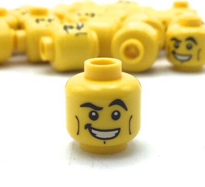 LEGO LOT OF 25 YELLOW MINIFIGURE HEAD PIECES BIG GRIN SMILE CHEEK LINES ...