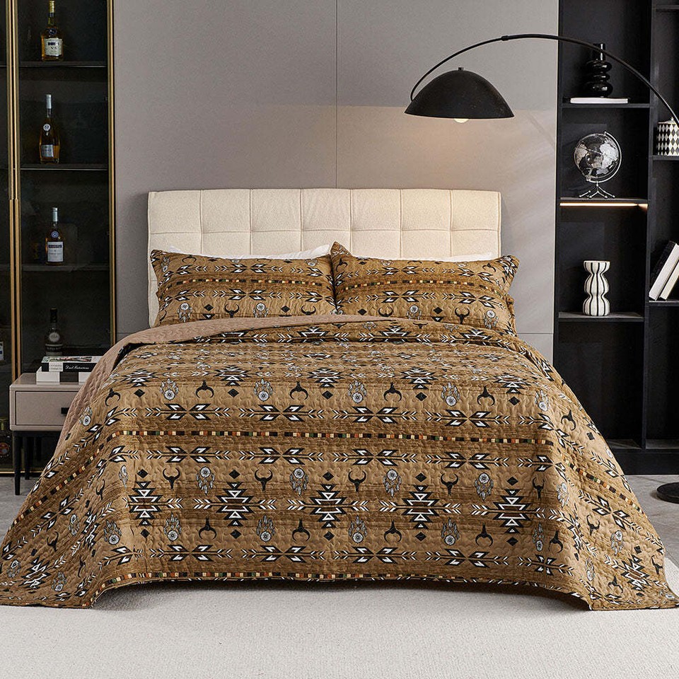 3Pcs Boho Colorful Polyester Quilt Set Geometry Printed Bedspread ...