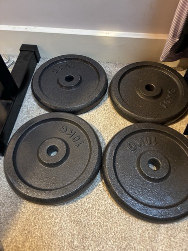 4 X Opti Cast Iron 10kg Weight Plates - (40kg Total) 1” Hole | eBay UK