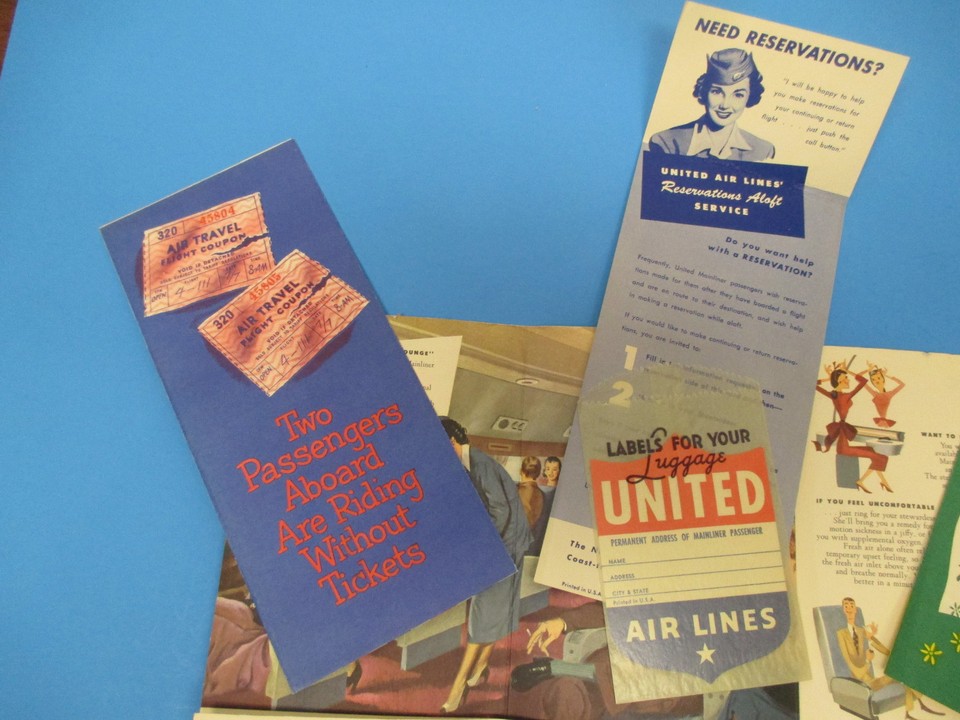 Vintage 1950 United Airways Mainliner Souvenier Flight File Ticket ...