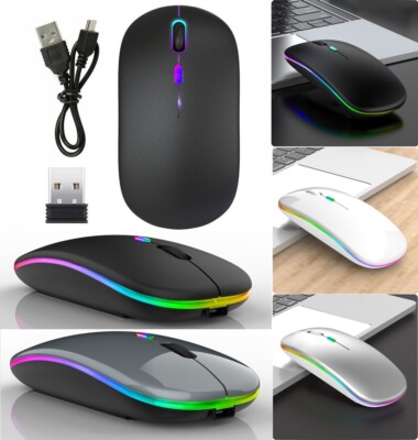 2.4GHz Bluetooth Wireless Optical Mouse USB Rechargeable RGB Mice for ...