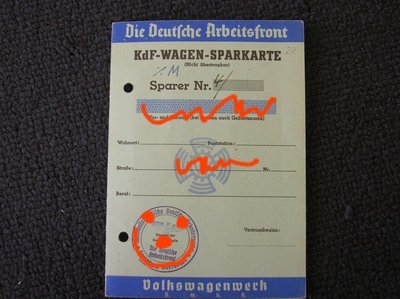 ORIGINAL UNNAMED ! KDF SAVING CARD SPARKARTE KDF-WAGEN HEB COX SWIM VW ...