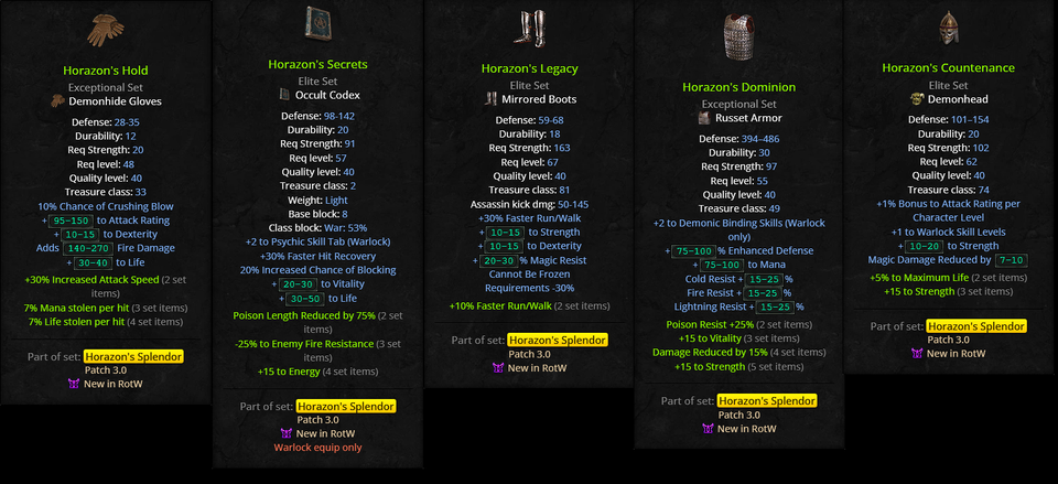 Horazon's Splendor Set Warlock Diablo 2 Resurrected D2R ROTW PC Ladder ...
