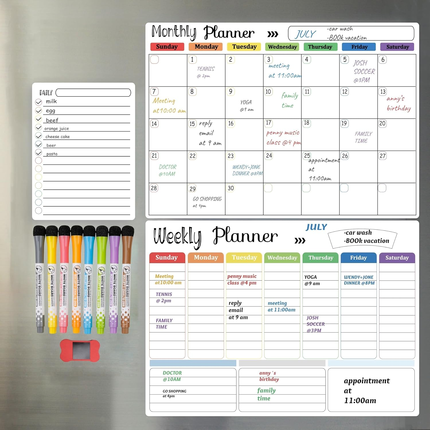 Magnetic Dry Erase Calendar Whiteboard Set (3-Pack) for Fridge, Wall ...