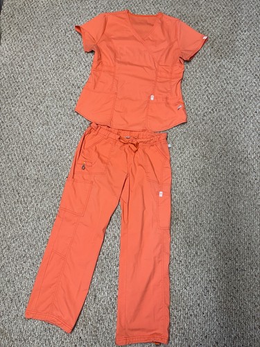 Bright Orange Code Happy Scrub Set Womens Top Large, Pants Large Petite ...