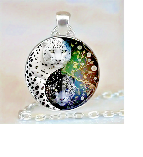 ying yang white black leopard chain 925 Sterling Silver 22" Necklace ...