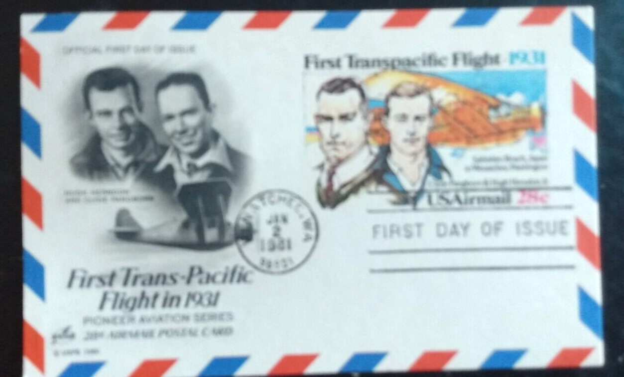 AVIATION PANGBORN FIRST TRANSPACIFIC FLIGHT 1981 FIRST DAY CARD ...
