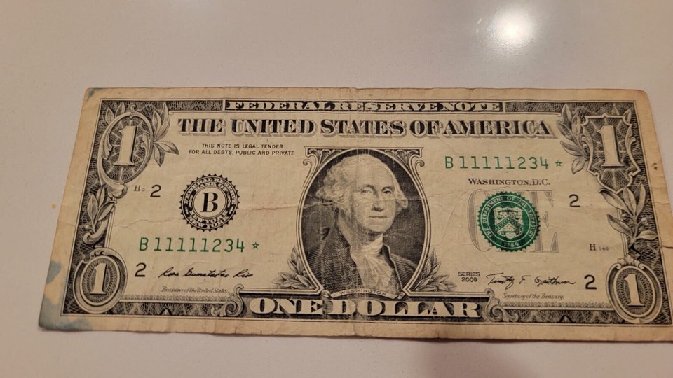 EXTREMELY RARE 2009 Star Note 11111234 Washington Dollar Very Rare ...