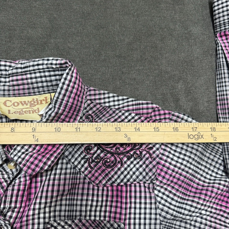 Cowgirl Legend Women’s Pink Plaid Pearl Snap Long Sleeve Button Up ...