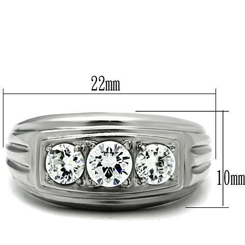 Mens three stone ring silver signet pinky stainless steel 3 carat cz ...