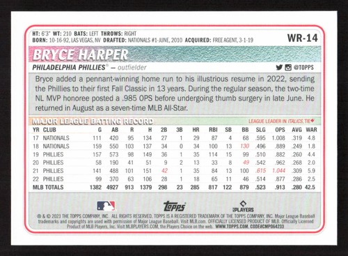 2023 Topps Big League Wrapper Redemption Bryce Harper #WR-14 Card | eBay