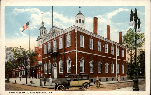 Congress Hall ~ Philadelphia PA ~ antique car ~ unused 1920s vintage ...